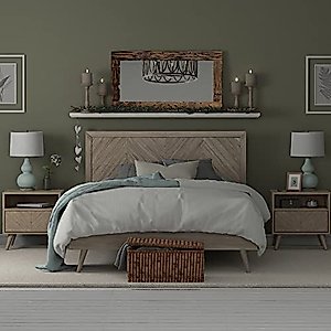 eLuxurySupply Chevron Wooden Bed Frame with Headboard - Solid Mahogany Mindi Wood w/Veneered MDF - Sturdy Mattress Platform Foundation - Easy Assembly - California King (Grey)