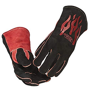 Lincoln Electric Traditional MIG/Stick Welding Gloves | 14" Lined Leather | Kevlar Stitching | K2979-ALL, Black, Red