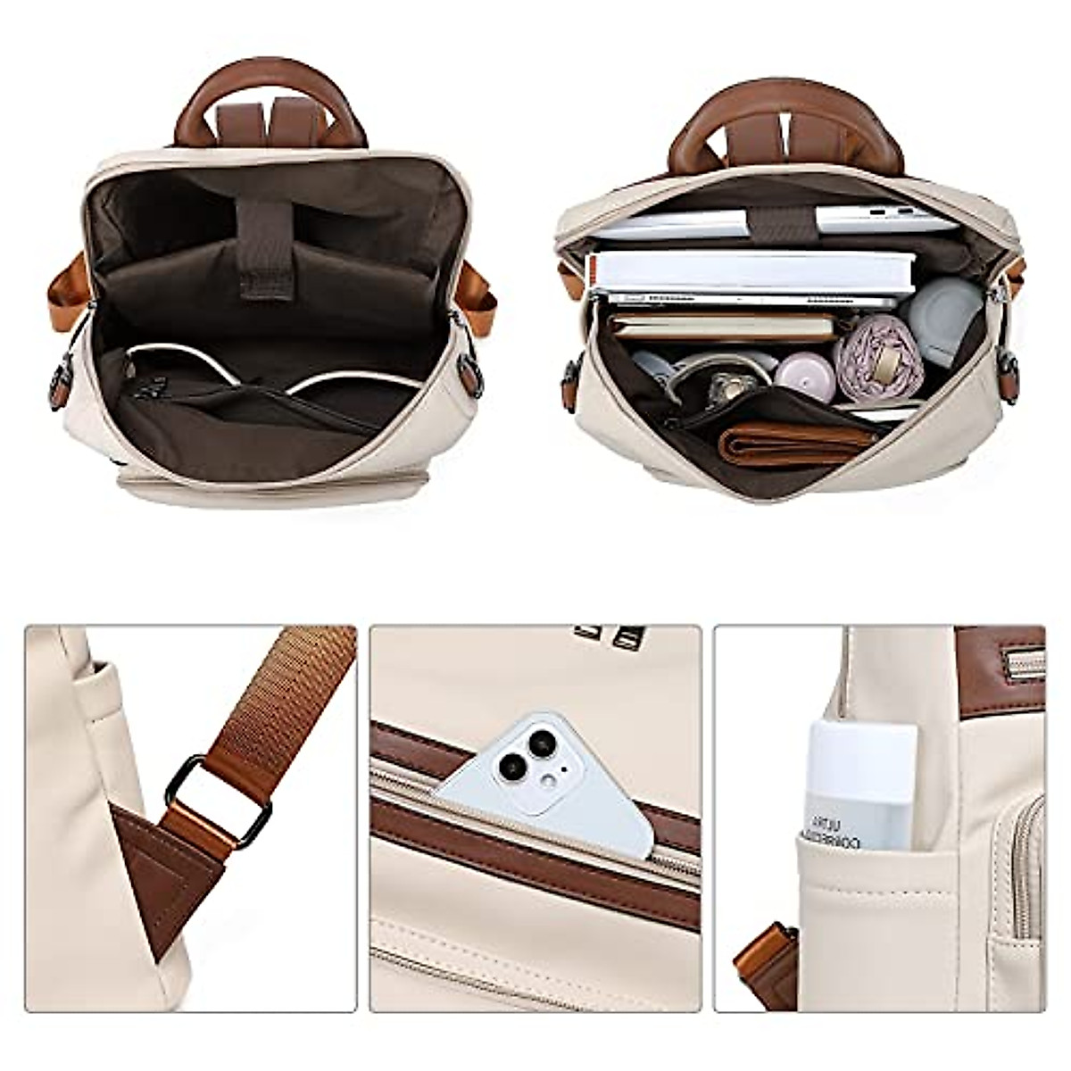 Telena Womens Backpack Purse Vegan Leather Large Travel Backpack College Shoulder Bag with Tassel Beige-Brown