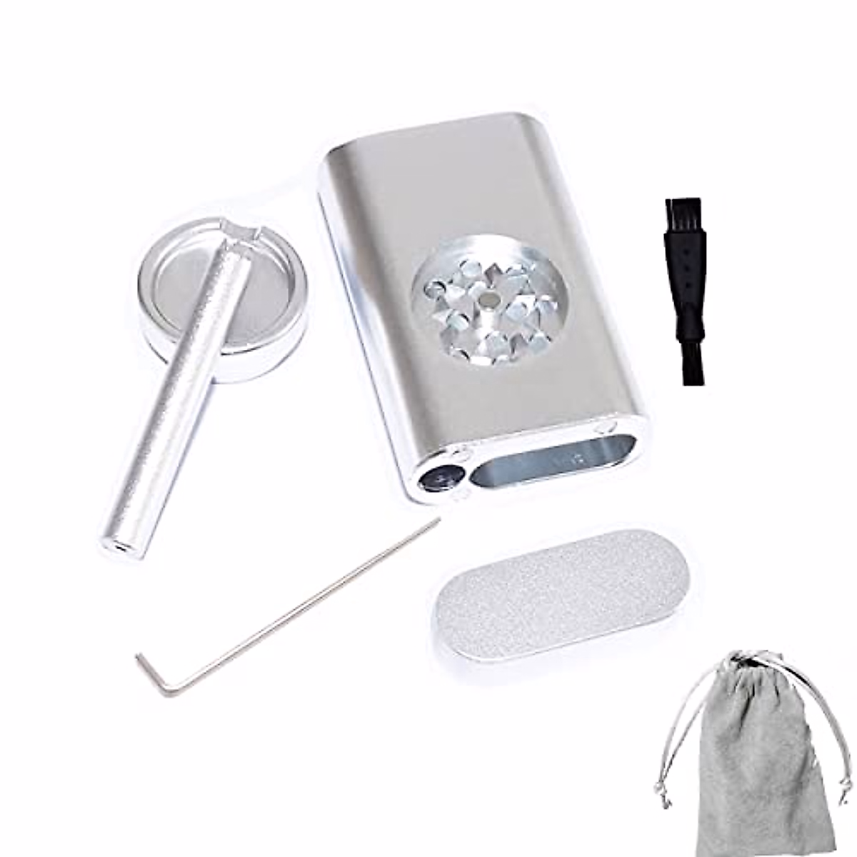 MIFAVOR Portable Herb Grinder Spice Box Mini Metal Travel Kit with Magnetic Lid for Seasoning Storage (Mini, Silver)