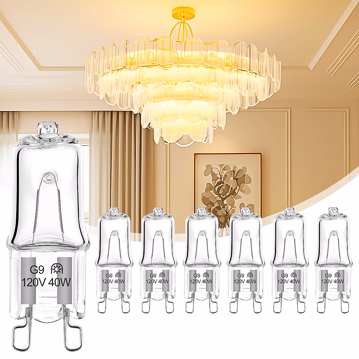 LURNOFY G9 Halogen Light Bulbs,120V 40W Halogen Bulbs 2 Pin,6 Pack Halogen Bulbs Dimmable 2700K Warm White Long Lasting,Flicker Free G9 Bulb for Under Cabinet Puck Light,Chandeliers,Microwave Oven,RV