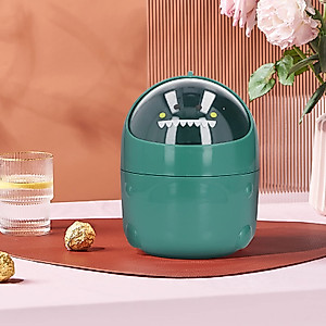 Mini Trash Can with Lid, Baby Dinosaur Large Mouth Garbage Can Nonslip Bottom Removable Lid Mini Trash Can for Kitchens Bathrooms Bedrooms Dorms (Green Baby Dinosaur)