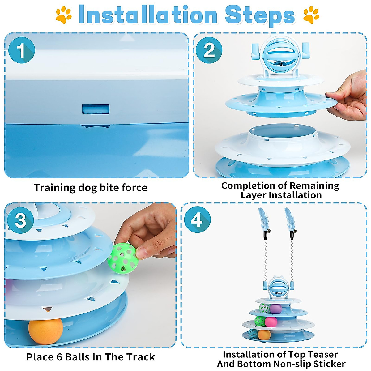 Goosheep Cat Toys Interactive Cat Toys for Indoor Cats Kitten Toys Interactive Cat Toy Cat Puzzle Toy Cat Ball Toy with 2 Cat Teasers (Blue)