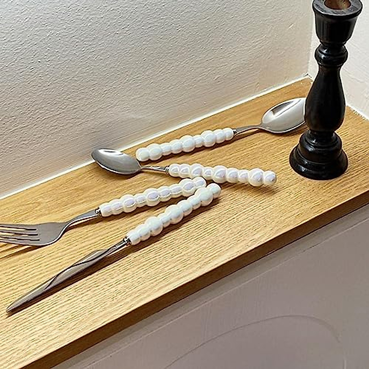 Europe Fashion Pearl Cutlery Set Stainless Steel Creativity Knife Gift Spoon Handle Ceramic Fork Tableware Set Flatware
