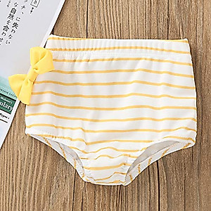 Baby Girl Bikini Striped Beach Swimsuit Ruffles Bathing Suit Adjustable Swimwear 2 Pcs Set (0-6 Months, B Yellow)