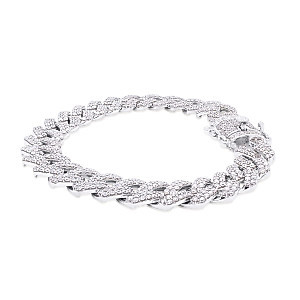 SAVEARTH DIAMONDS 9 1/2 Carat Round Cut Lab Created Moissanite Diamond 12MM Width Curb Link Bracelet In 14k White Gold Over 925 Sterling Silver Bracelet 8.5", 9.50 Cttw