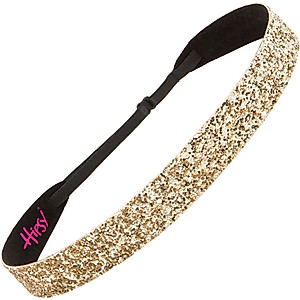 Hipsy Adjustable Non Slip Fashion Wide Bling Glitter Headbands for Women Girls & Teens 2-Pack (Black & Gold)