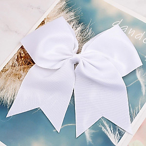 CN Large Cheer bow 8" Girls Ponytail Holders Jumbo Teams Cheerleaders Hair Bows Competition Sports Elastic Hair Ties Accessories (White)