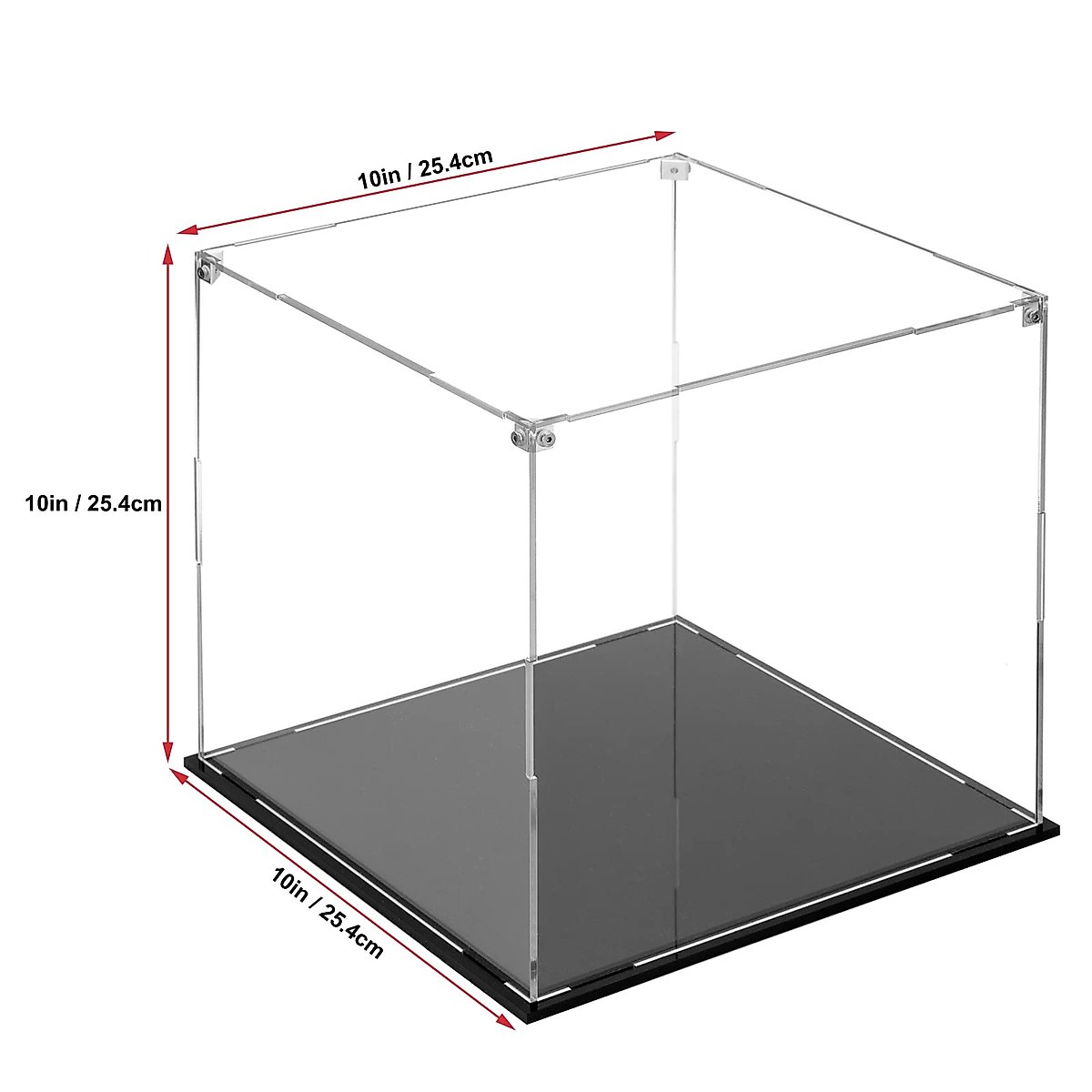 Cliselda Clear Acrylic Display Case with Black Base 10x10x10 in, Sturdy Acrylic Display Box Countertop Box Square Glass Case, Dustproof Protection Showcase for Action Figures Toys Collectibles