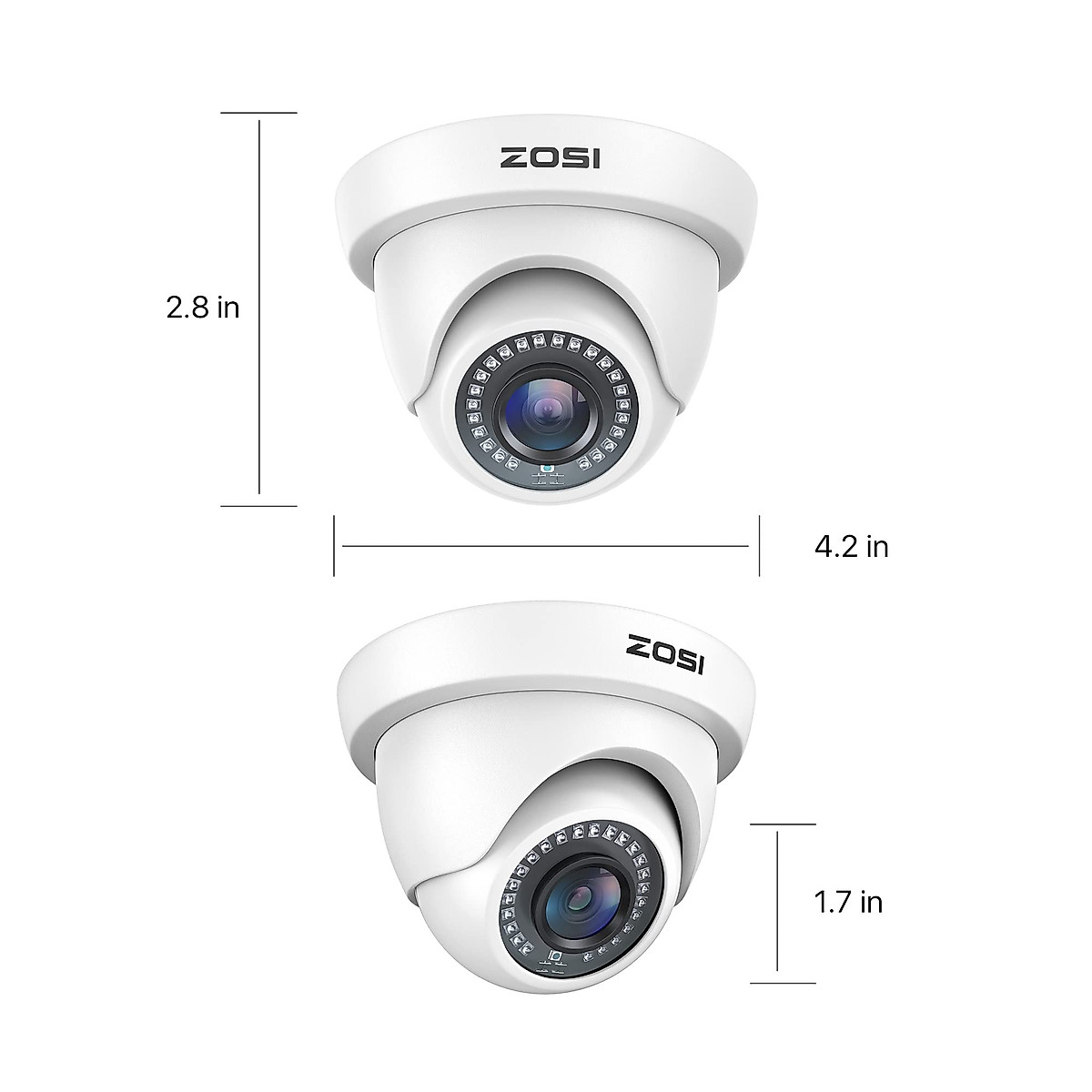 ZOSI 2Pack 2.0MP HD 1080P Security Cameras Kit, 80ft Night Vision, Indoor Outdoor Home CCTV Dome Cameras for 1080P/5MP/4K HD-TVI Analog DVR System