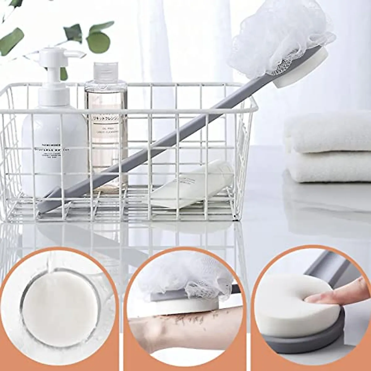 INGVY Dry Brushing Body Brush Bath Brush Long Handle Soft Hair Bath Brush Back Brush Exfoliating Handle Massager Body Bath Wooden Massager with Long