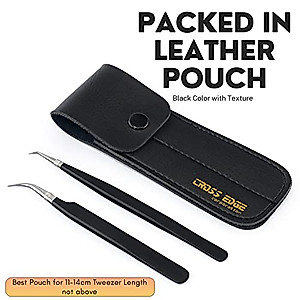 Cross Edge Corporation My Lash Tools Fiber Tip Eyelash Tweezers for Extensions Pro Volume, Isolation & Classic False Lashes Stainless Steel Straight and Curved Set (2 Pieces, 5) (CEC-TWEEZERSSETSBLK)