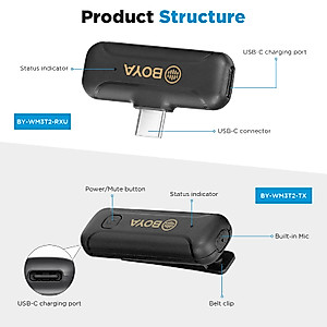 BOYA Wireless Lavalier Microphone for Android Phone Plug Play USB-C Lapel Microphone Noise Cancellation Mini Cordless Clip On Mic for Video Recording Live Streaming YouTube Interview BY-WM3T2-U1