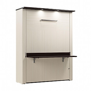 Bestar Lumina 68W Queen Murphy Bed with Desk in White Chocolate | Space-Saving Sleeping Arrangement for Multipurpose Space, Guest Room, or Bedroom