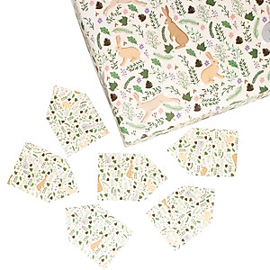 Cute Wrapping Paper - 6 Sheets of Birthday Gift Wrap - Cute Rabbits - Brown Wrapping Paper Sheets - For Girls Baby Shower - Animal Theme - Comes With Fun Stickers - By Central