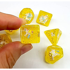 Heartstring Polyhedral DND Dice Set (7pcs), Unicorn Dice Set for Dungeons and Dragons RPG MTG and Other Table Games (Blue/Red/Purple/Yellow Unicorn) (Yellow)
