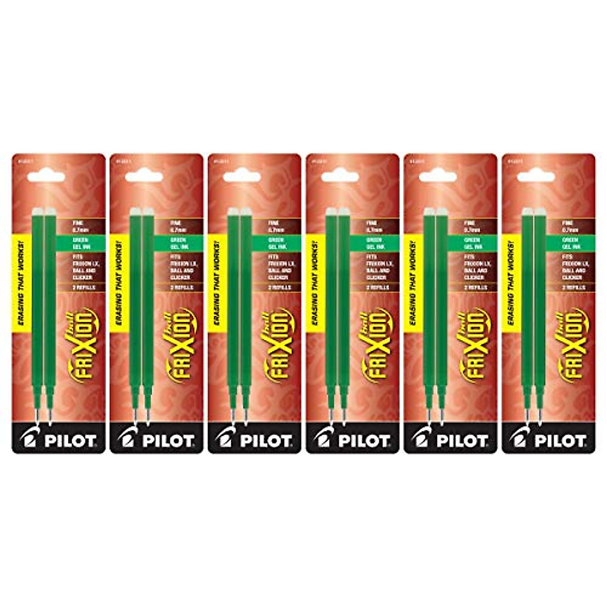 Pilot FriXion Ball Gel Ink Refills, Fine Point, 0.7mm, Green Ink, 12 Refills
