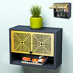 MIAO'ER 2-Tier Wall Cabinet, Bathroom Cabinet, Medicine Cabinet, Kitchen Cabinet, Punch Pattern Magnetic Suction Metal Door, Durable, RustProof, Used for Space Saving & Organizing, Grey&Gold