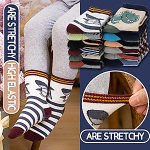 ANTSANG Baby Boys Grips Socks Kids Toddlers Infants Non Slip/Anti Skid Crew Cotton Socks 12 Pairs (Brown Striped(12 Pairs),5-8 Y)