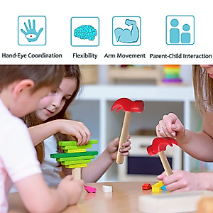 HEIPINIUYE 3 PCS Wooden Hammer Toys Simulation Hammers Maintenance Tools for Kids Children Birthday Party Games Supplies