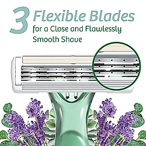 BIC Soleil Escape Women's Disposable Razors, 3 Blade Razor, Moisture Strip With 100% Natural Almond Oil, Lavender and Eucalyptus Scented Handles, 4 Pack Disposable Razors For Women