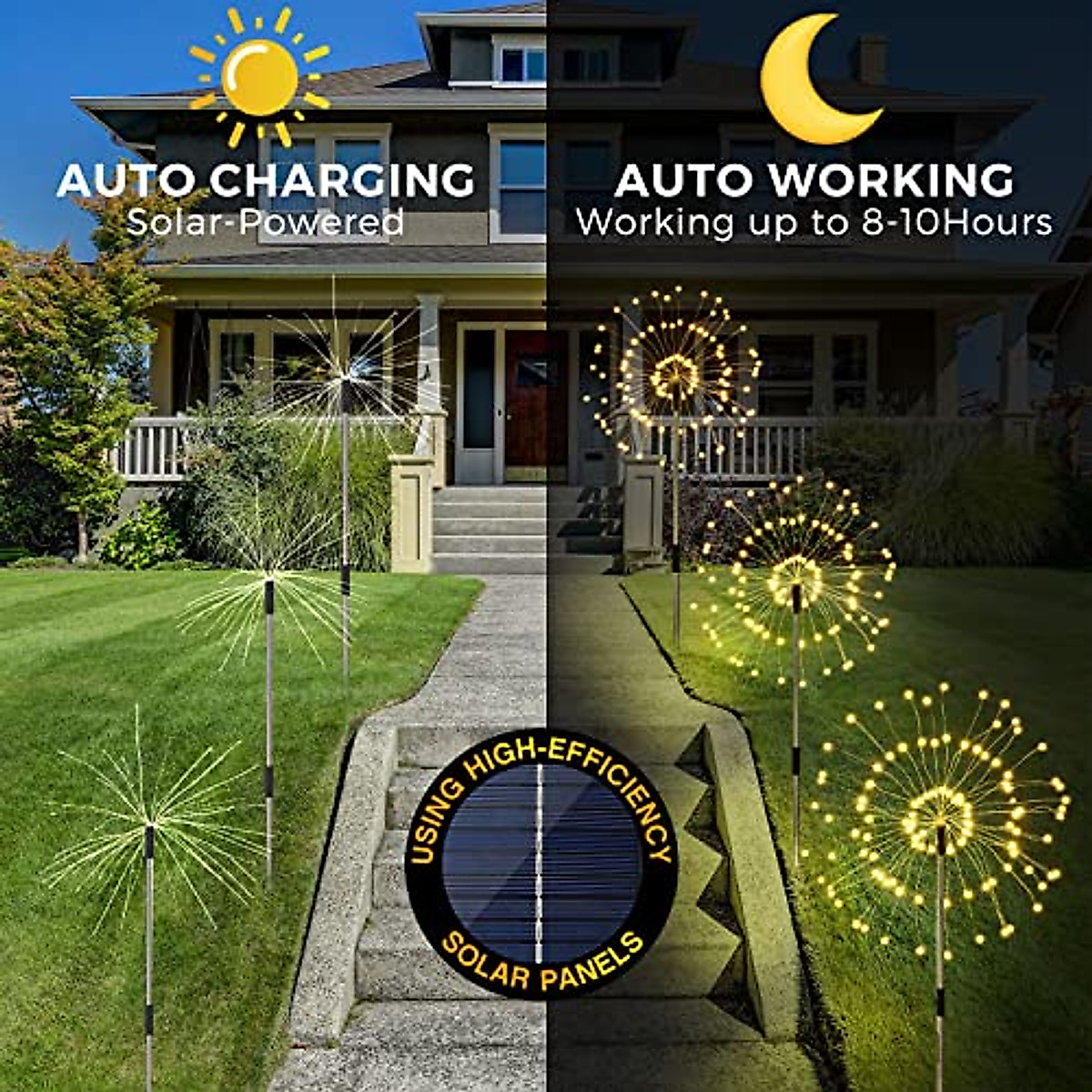 8 Packs Outdoor Solar Firework Lights with Remote 8 Modes 120 Led Waterproof Solar Warm White Garden Firework Lamp Decorative Stake Landscape Light for Pathway Patio Lawn Yard Wedding Party Decor