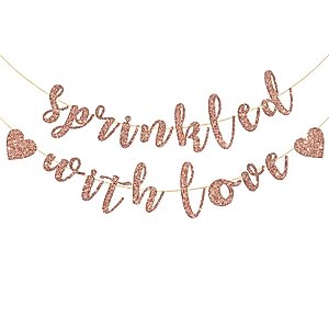 Halodete Sprinkled with Love Banner, Baby Shower Banner, Bridal Shower, Wedding Party Garland Bunting Decorations - Rose Gold Glitter