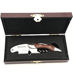 Wood Handle Wine Bottle Corkscrew Opener In A Wooden Box. Heavy Duty Sommelier Corkscrew Stainless Steel With Rosewood & Foil Cutter. An Elegant Gift For Wine Lovers & Waiters. (Brown, Rosewood)