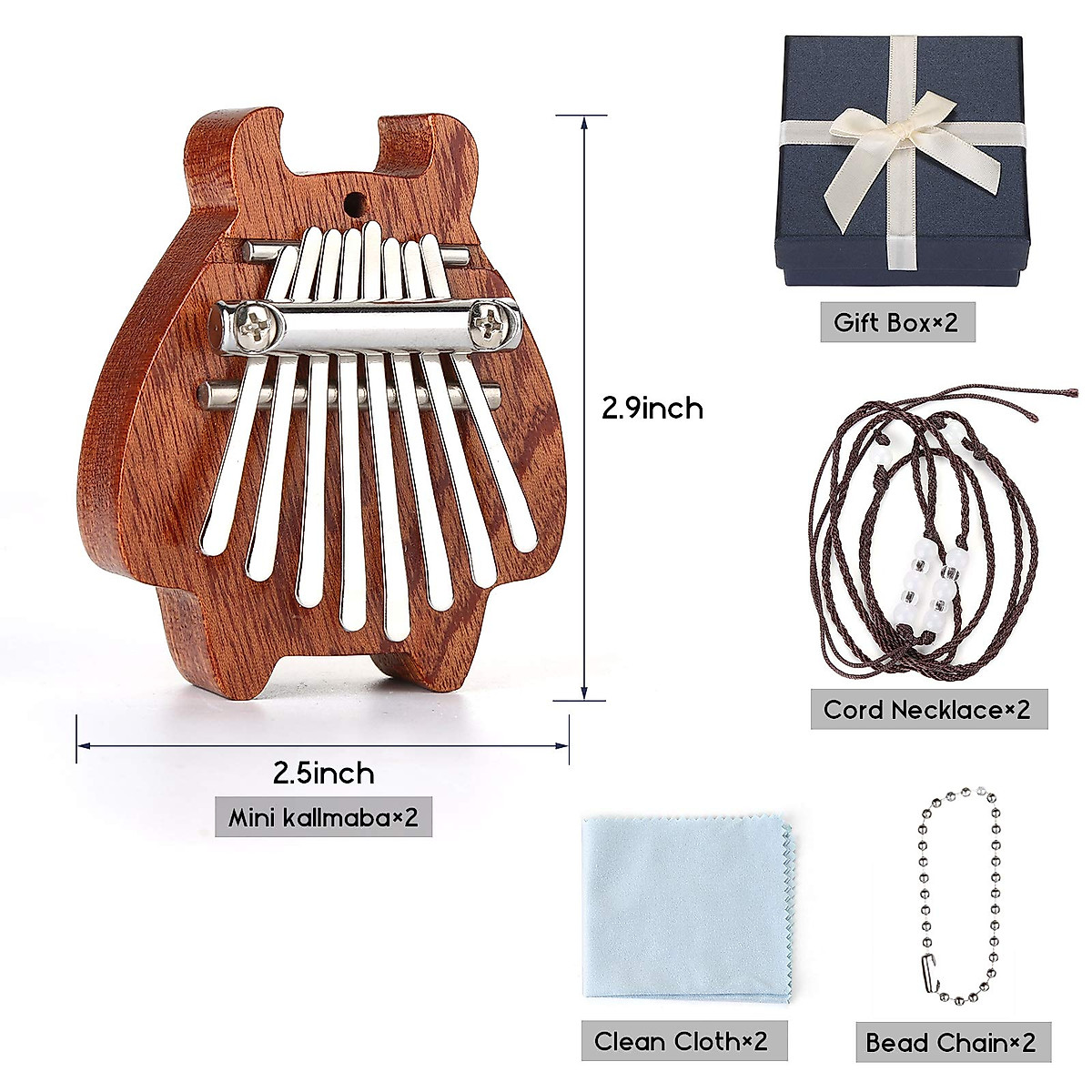 Mini Kalimba 2 Packs with Case, Fixm Thumb Piano 8 Keys, Finger Piano Great Gifts for Kids, Adults and Beginners