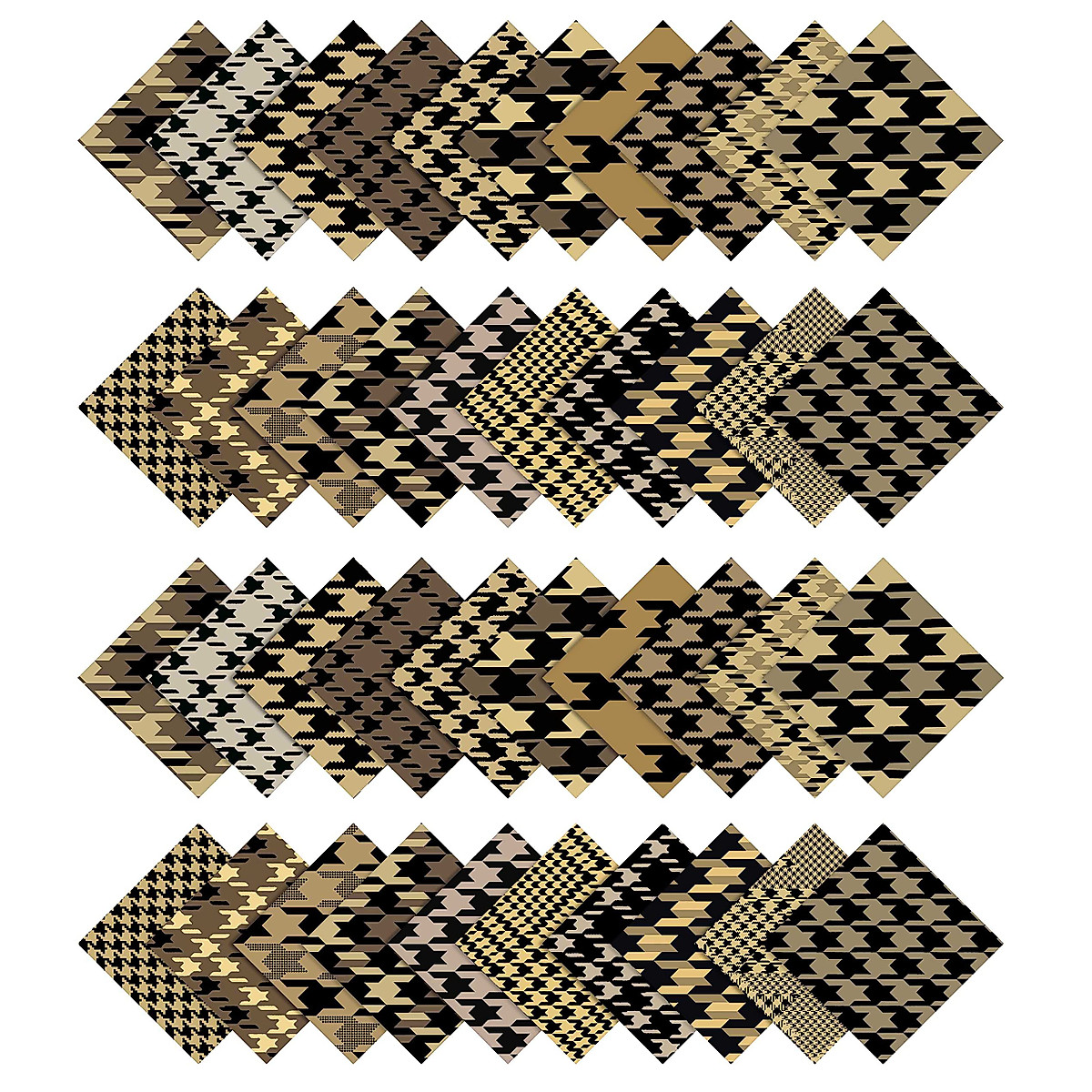 Soimoi Precut 10-inch Houndstooth Prints Cotton Fabric Bundle Quilting Squares Charm Pack DIY Patchwork Sewing Craft- Grey, Brown, Black
