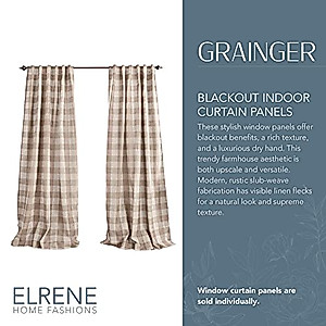 Elrene Home Fashions Farmhouse Living Grainger Buffalo-Check Blackout Window Curtain, Living Room and Bedroom Drape with Rod Pocket Tabs, 52" x 84", Linen, 1 Panel