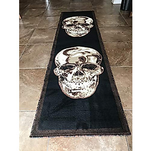 Skull Area Rug Brown & Black Carpet King Design 134 (2 Feet X 7 Feet 3 Inch)