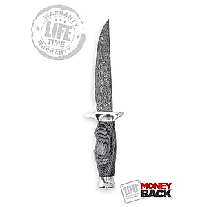 Perkin Damascus Steel Hunting Knife with Leather Sheath