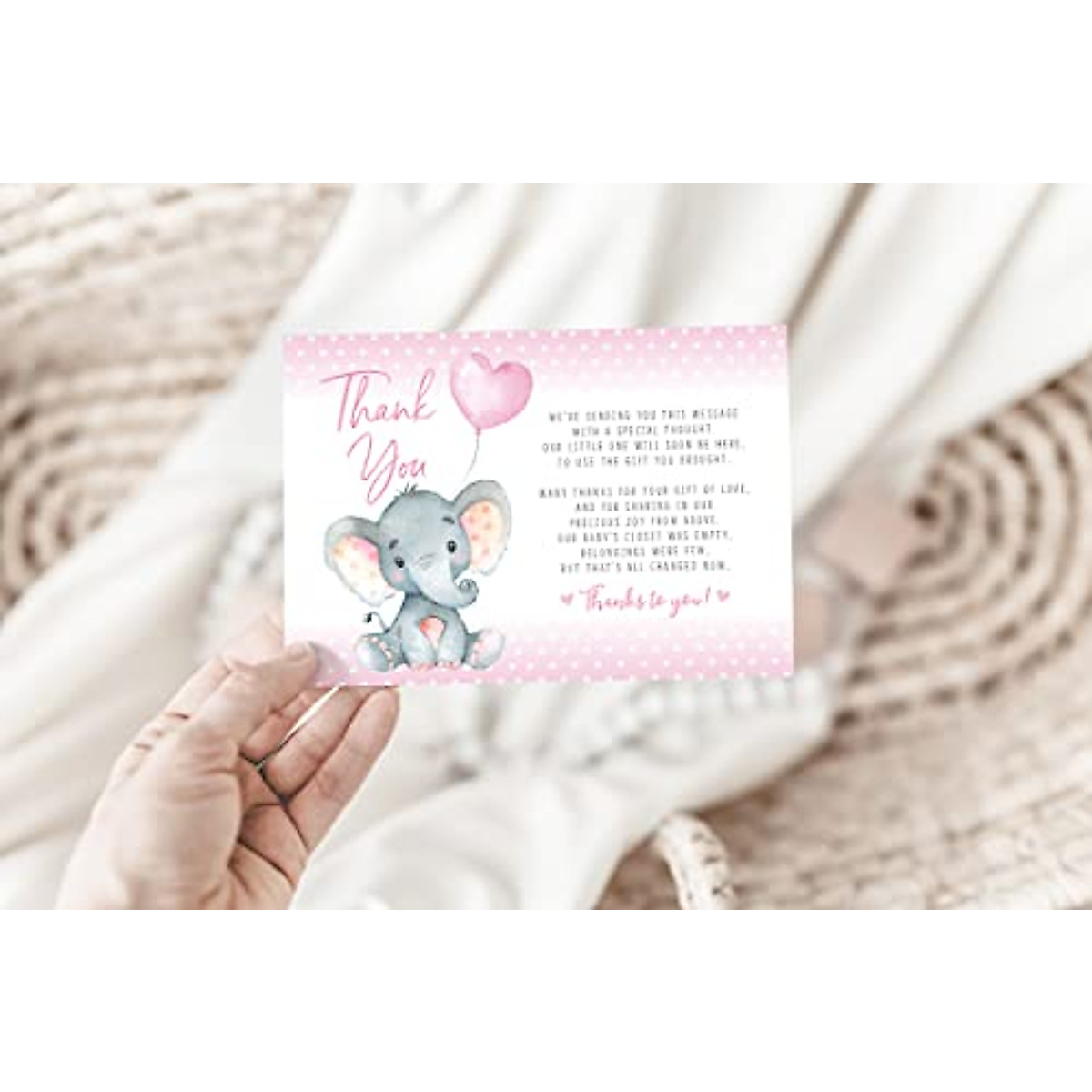 Pink Elephant Baby Shower, Thank You Cards 20 Count Pre-written Thank You Cards, Baby Sprinkle Pink Dots