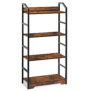 Vagusicc Industrial Display Standing Bookshelf, 4-Tier Tall Bookcase Wood Book Shelf, Modern Book Shelf Storage Organizer Steel Frame, Multipurpose Bookshelf for Living Room/Bedroom/Kitchen/Bathroom