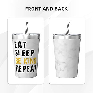 Eat-Sleep-Be-Kind-Repeat-Gifts 12oz Travel Coffee Mug Tumbler with Flip Lid Reusable Insulated Stainless Steel Cold Brew Iced Coffee Cup Thermos-LL