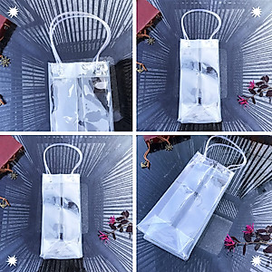 OBPSFY 10 Pieces Ice Wine Bag, Clear Portable Collapsible Wine Cooler Bags with Handle, PVC Wine Pouch Bags for Champagne Cold Beer White Wine Chilled Beverages