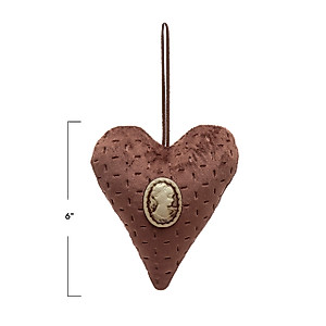 Creative Co-Op 6" H Velvet Heart w/Gold Finish Cameo, Plum Color Textile Ornaments, Multi