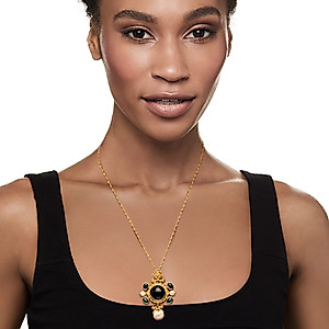 Ross-Simons Italian Cultured Pearl, Black Onyx and Green Agate Pendant Necklace in 18kt Gold Over Sterling Silver