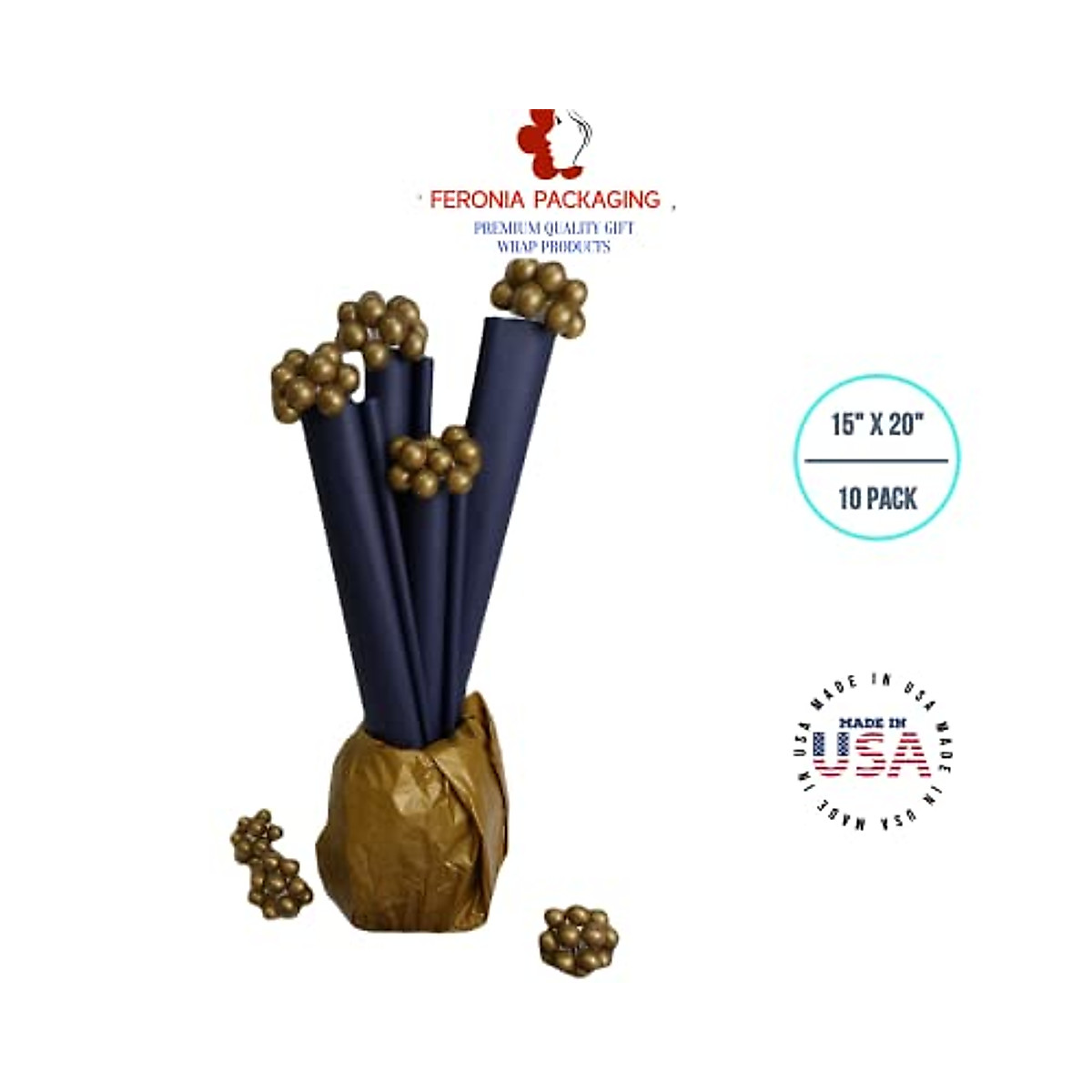 Navy Blue Tissue Paper Squares, Bulk 10 Sheets, Premium Gift Wrap and Art Supplies for Birthdays, Holidays, or Presents by Feronia packaging, Large 15 Inch x 20 Inch Made in USA