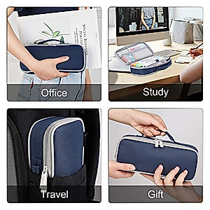 Tiyafuro Pencil Case, Portable Stationery Pencil Pouch, Handheld Pencil Bag with Zipper, Makeup Bag, Multifunctional Pen Pouch, for Boys Teens Adults Students School Office Supplies (Navy Blue)