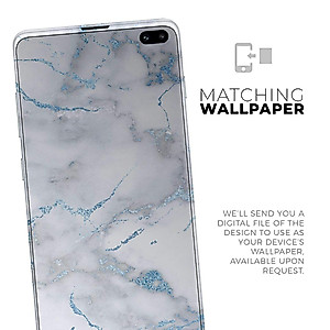 DesignSkinz Marble & Digital Blue Frosted Foil V3 Protective Vinyl Decal Wrap Skin Cover Compatible with The Samsung Galaxy S20 (Screen Trim & Back Glass Skin)