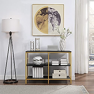 OSP Home Furnishings Modern Life Contemporary Double 3 Shelf Bookcase and Credenza, Black