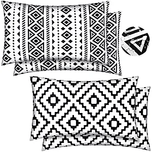 Ziliny 4 Sets Outdoor Waterproof Lumbar Pillows with Insert 12 x 20 Inch Water Resistant Throw Pillow Cushion Covers Set for Swing Porch Couch Sofa Garden Cushion Patio Furniture(Trendy)