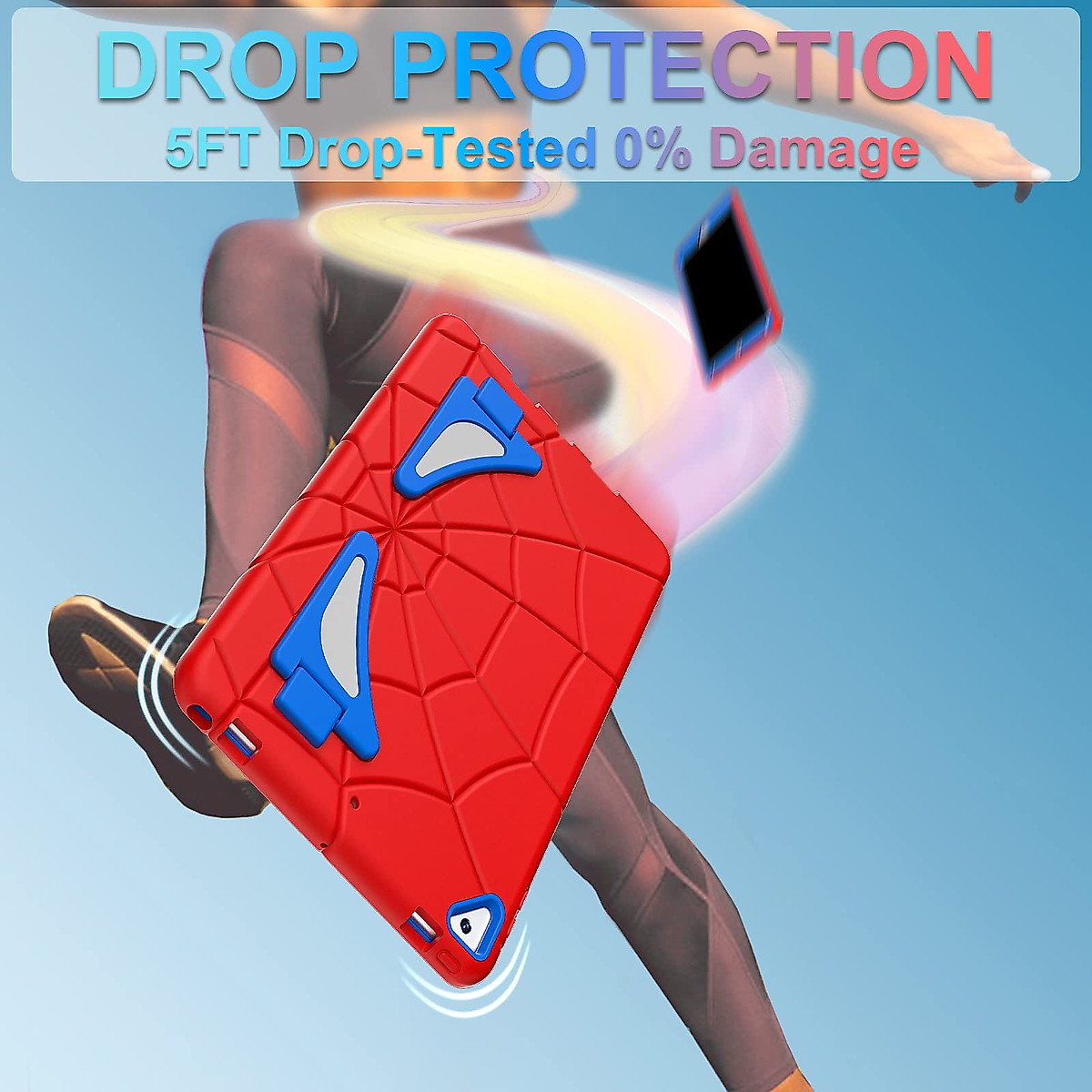 Nitupai Case for iPad 9th Generation/iPad 8th 7th Generation 10.2 inch 2021/2020/2019 Heavy Duty Shockproof Rugged Protective Cover 10.2'' with Stand Kids, Red+Blue