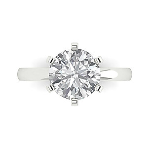 3 Ct Brilliant Round Cut Clear Simulated Diamond 14K White Gold Solitaire Engagement Promise Bridal Ring Size 9.75