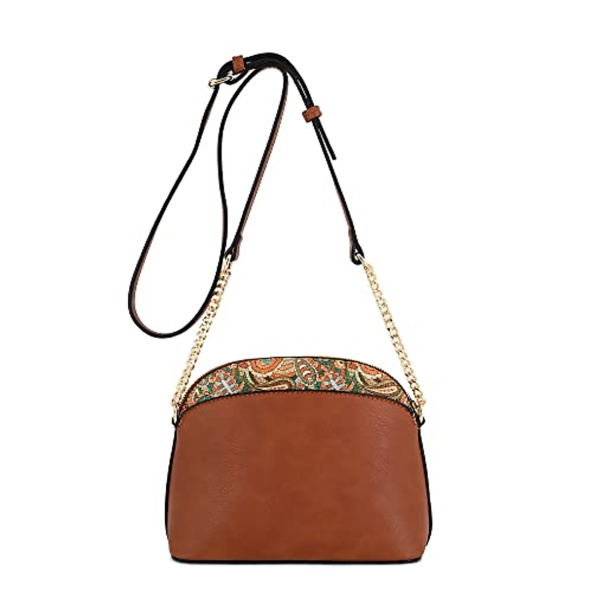 V+BENIE Paisley | Leopard Accent Small Dome Crossbody Bag with Chain Strap Small Purse Handbags for Women, Brown