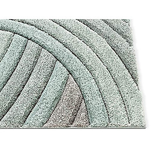 Well Woven Tilly Light Blue Geometric Stripes Thick Soft Plush 3D Textured Shag Area Rug 5x7 (5'3" x 7'3")