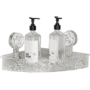 Shower Caddy, Suction Cup Shower Organizer Bathroom Removable Shower Basket Strong Suction Shower Shelf Shower Rack, Clear White And Silver, Slim