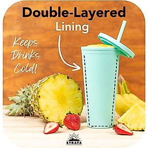 STRATA CUPS Classic Multicolor Tumblers with Lids and Straws (8 pack) - 22oz Matte Pastel Colored Acrylic Tumblers with Lids and Straws, Double Wall Tumbler Bulk, Reusable Cup with Straw Cleaner